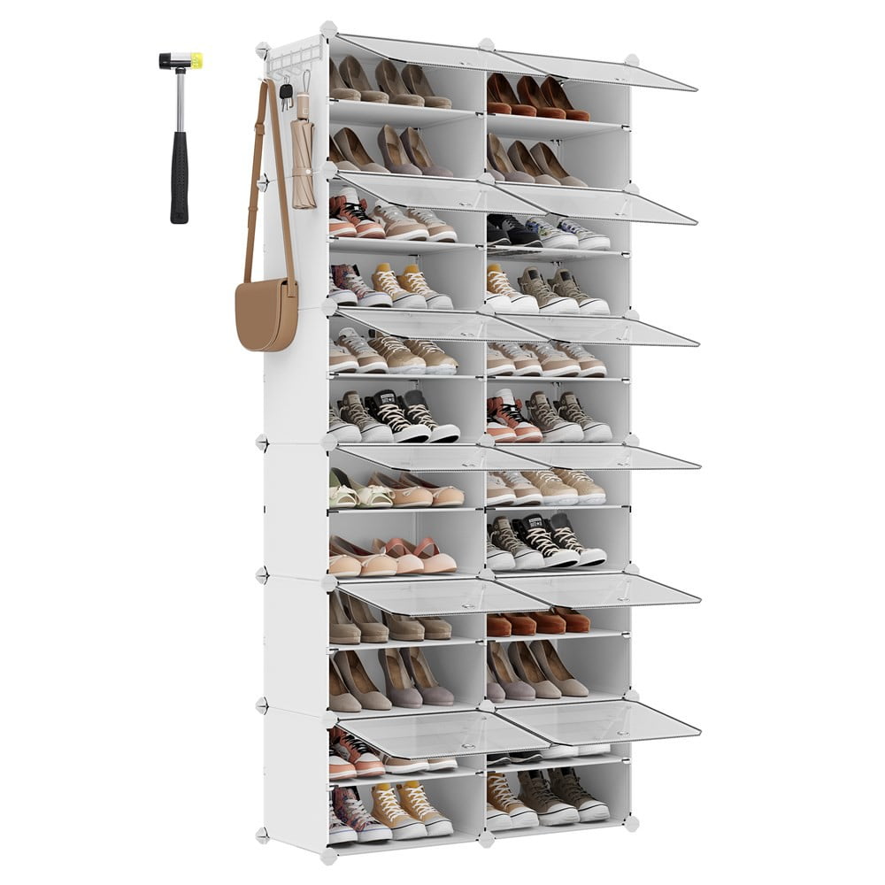 xihoomxaxa Shoe Rack 12 Cubes Shoe Organizer with Doors 48 Pair Plastic ...