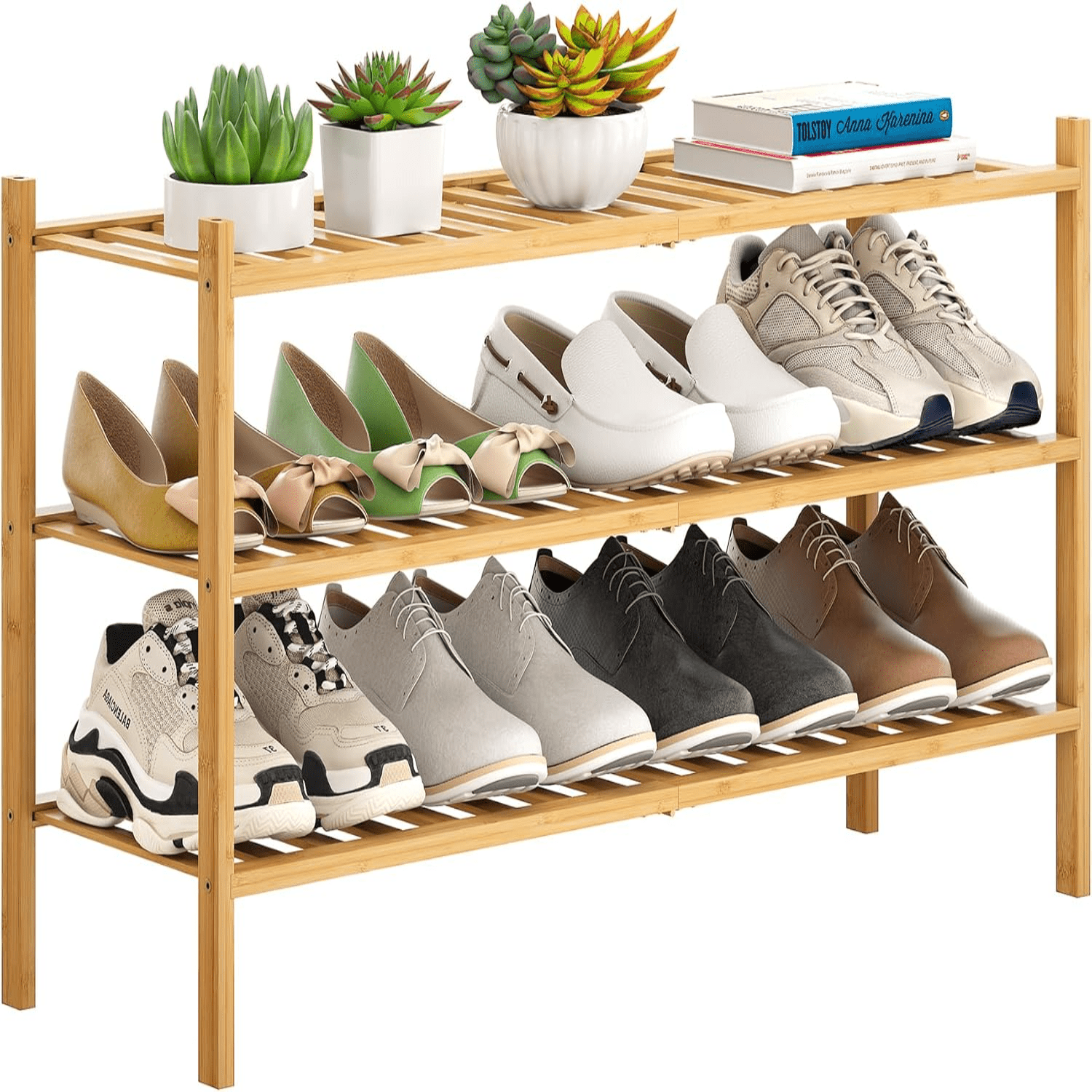 ximoneboom Bamboo Shoe Rack Stackable Shoe Shelf Storage Organizer for ...