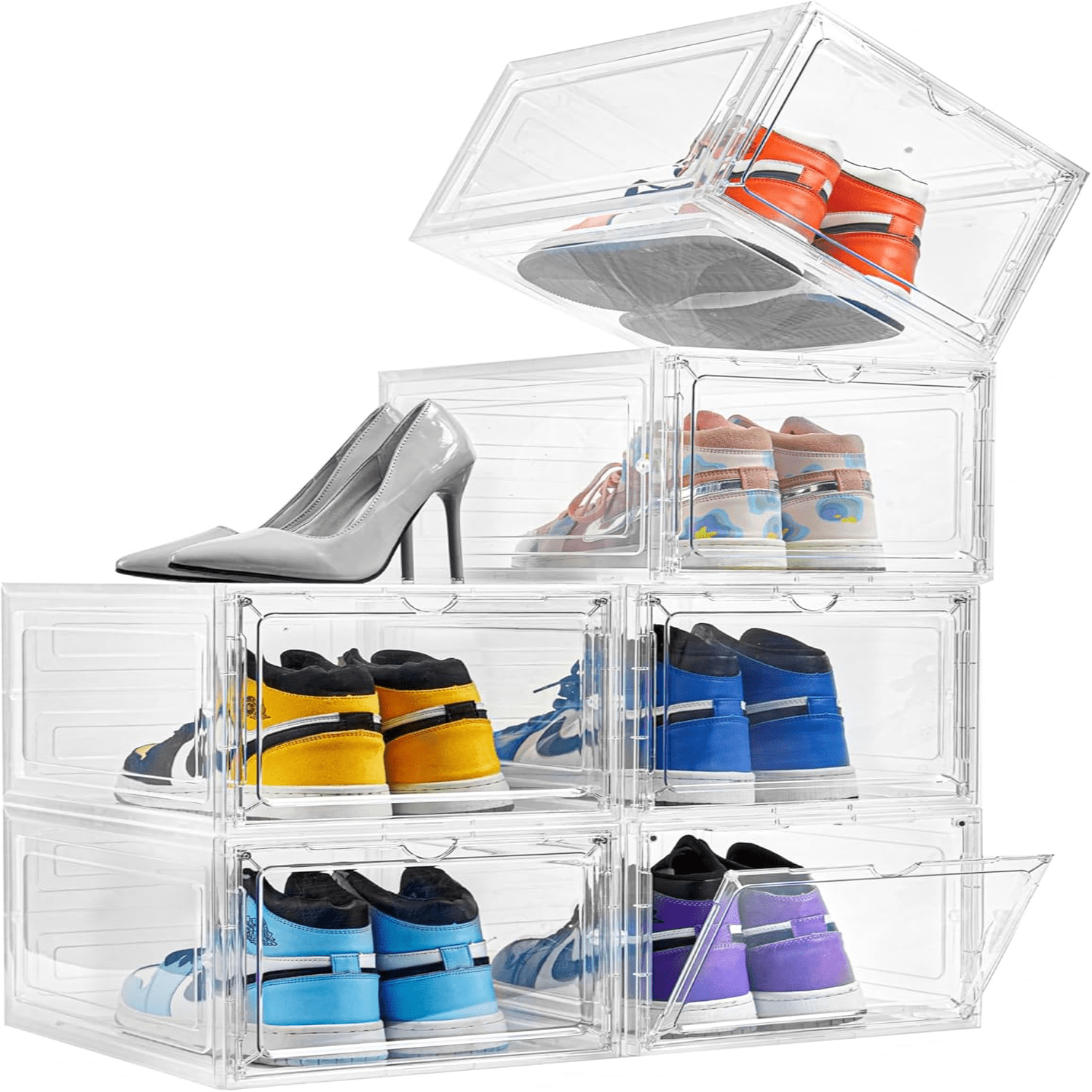 dxynlzq Shoe Organizer Stackable Plastic Shoe with Clear Door Shoe ...