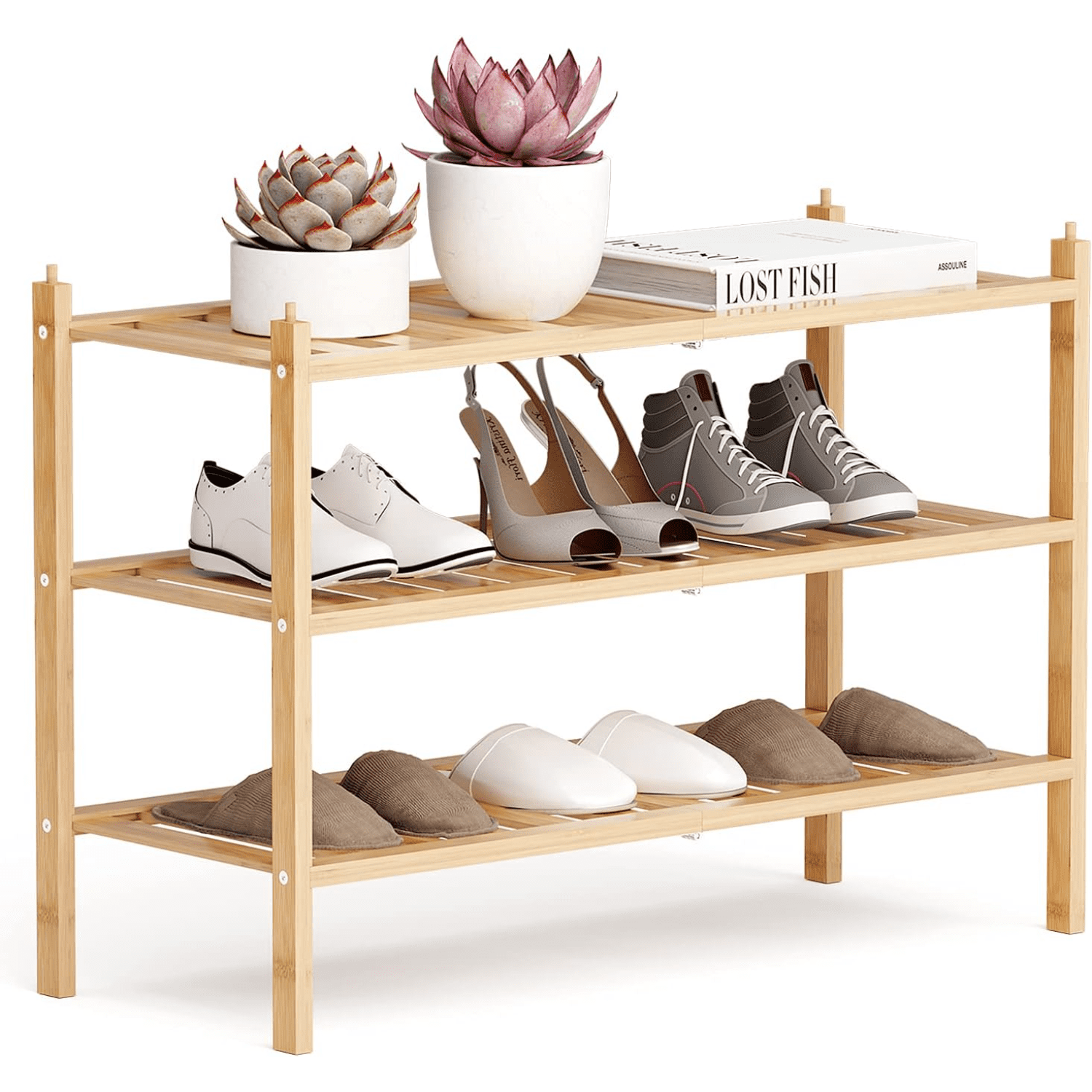 dxynlzq Shoe Rack 2-Tier Bamboo Stackable Shelf Storage Organizer for ...