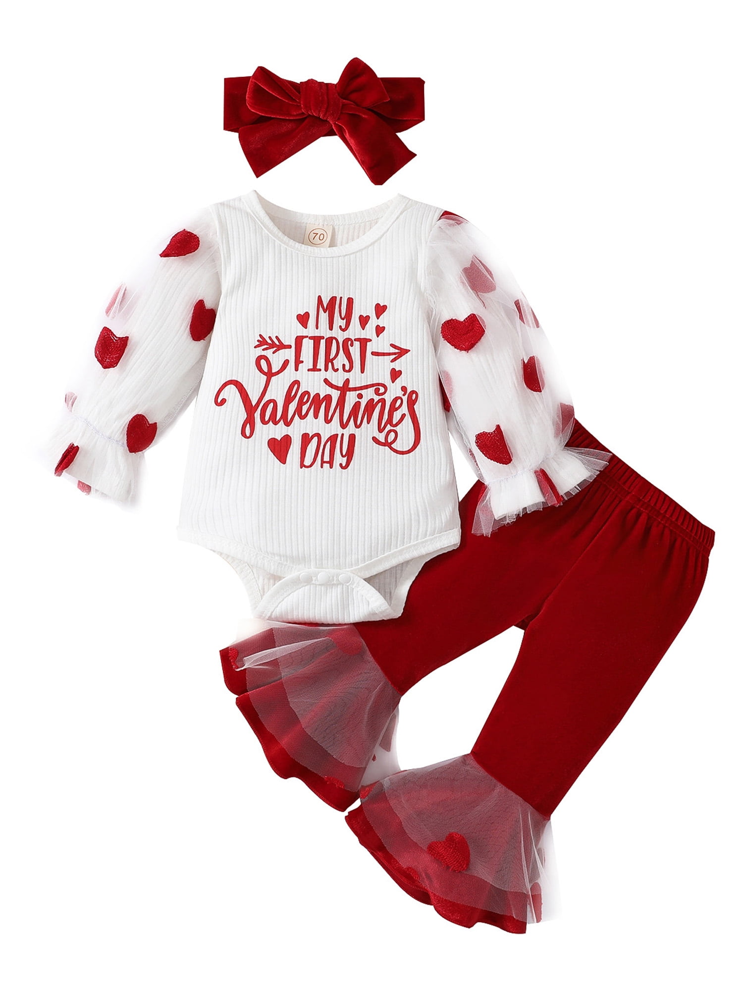 xingqing 3PCS Newborn Infant Baby Girls Valentine's Day Outfits My 1st Valentine's Day Heart ...