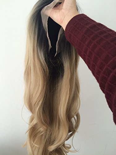 xiweiya Ombre Blonde Wig with Roots 2 Tones Color 13x4 Lace Side Part ...