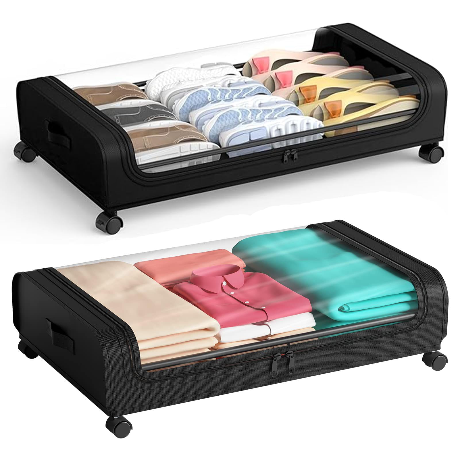 xixi-home Under Bed Storage Containers with Wheels,2 Pcs Rolling Underbed Organizer Drawer with ...