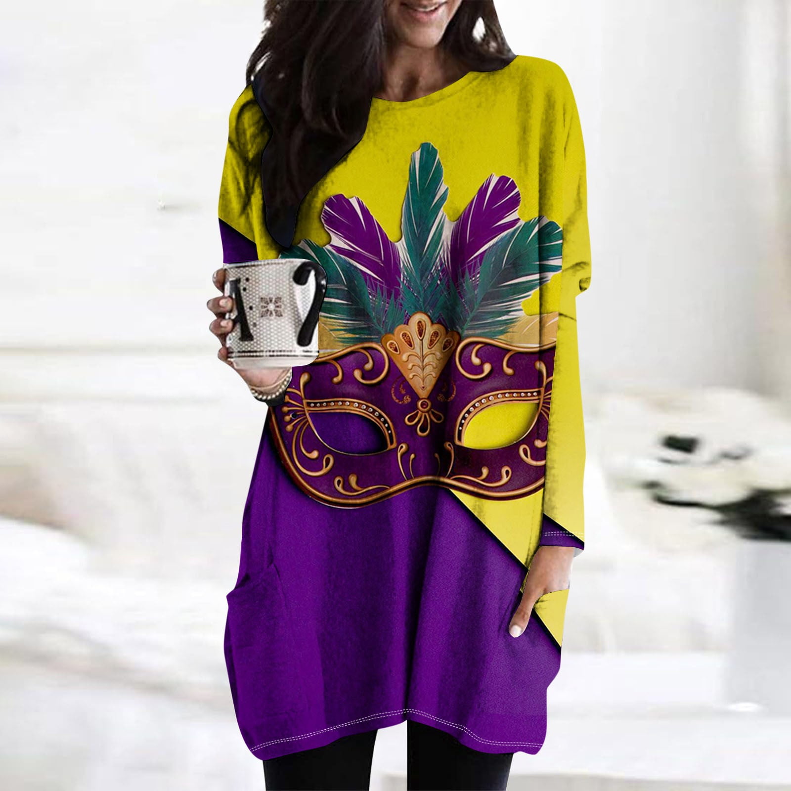 xixinqiwan Mardi Gras Shirts for Women Plus Size,Women Casual Crew Neck ...