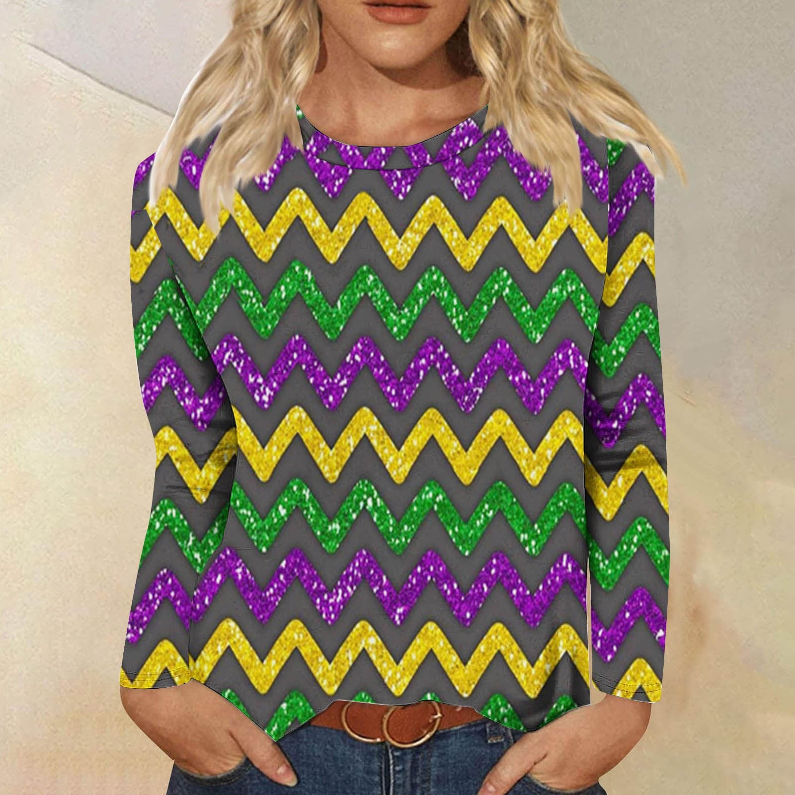 xixinqiwan Mardi Gras T-shirt for Women,Long Sleeve Mardi Gras Fancy ...