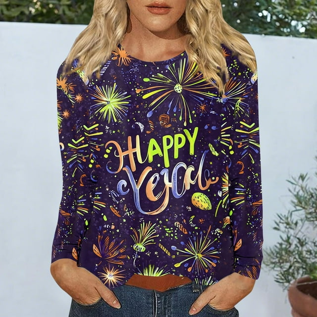 xixinqiwan New Years Eve Tops for Women,Women's Fashion Fireworks ...