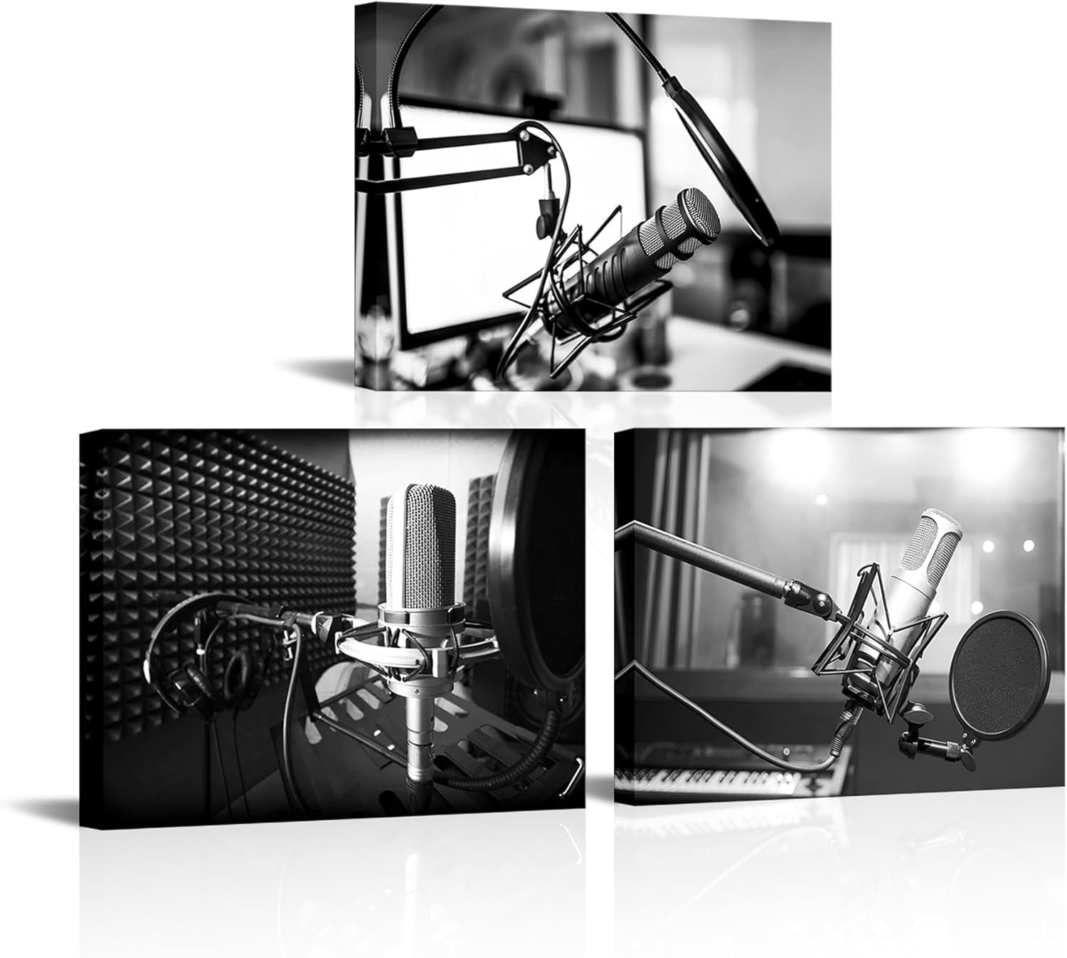 xiysien Recording Studio Wall Art Microphone Canvas Wall Decor Black ...