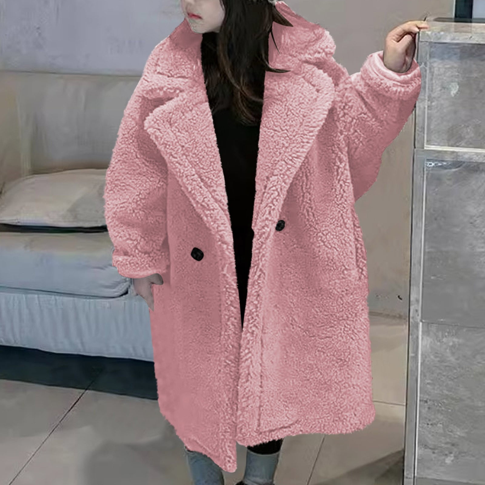 xjwjuw Kids Girls Faux Woolen Coat Winter Warmer Trench Coat Long ...