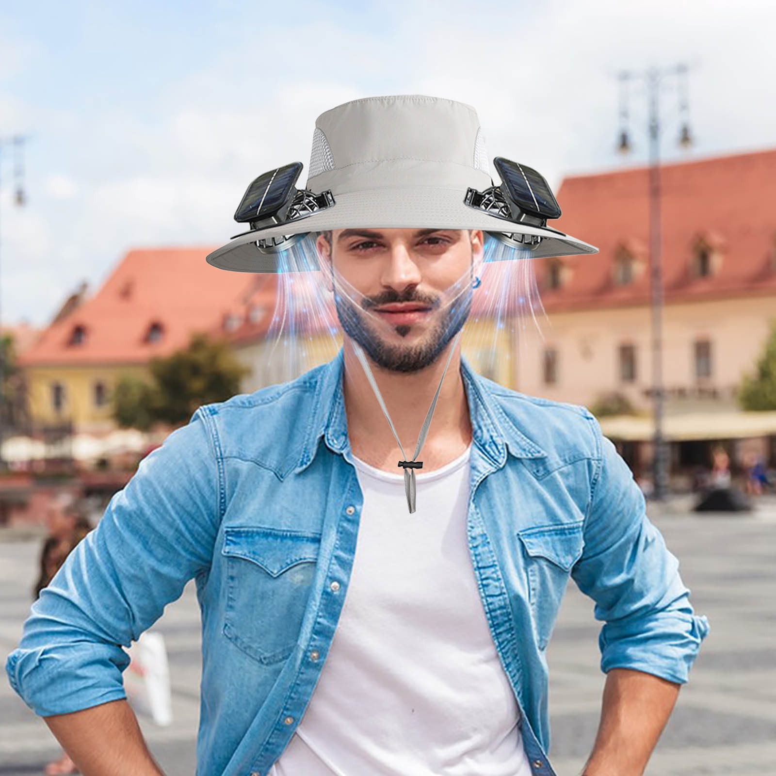 xjwjuw Men's Solar Fan Fishing Hat with 3-Speed Adjustable Cooling Fan ...