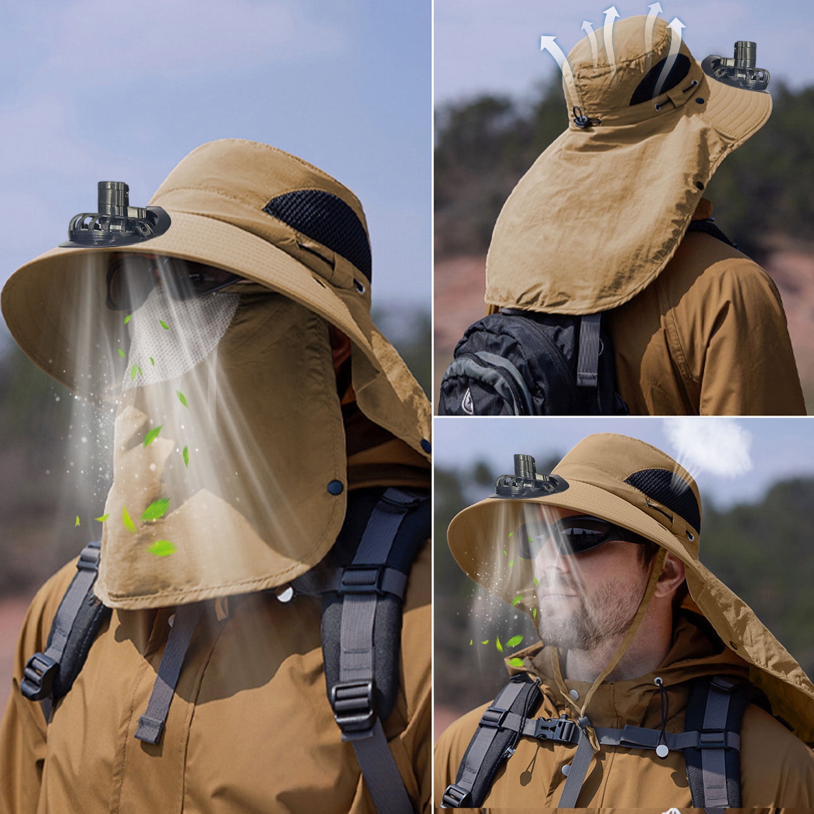 xjwjuw Solar Fan Hat Wide Brims Waterproof Fast-Drying 3-Speed Cooling ...