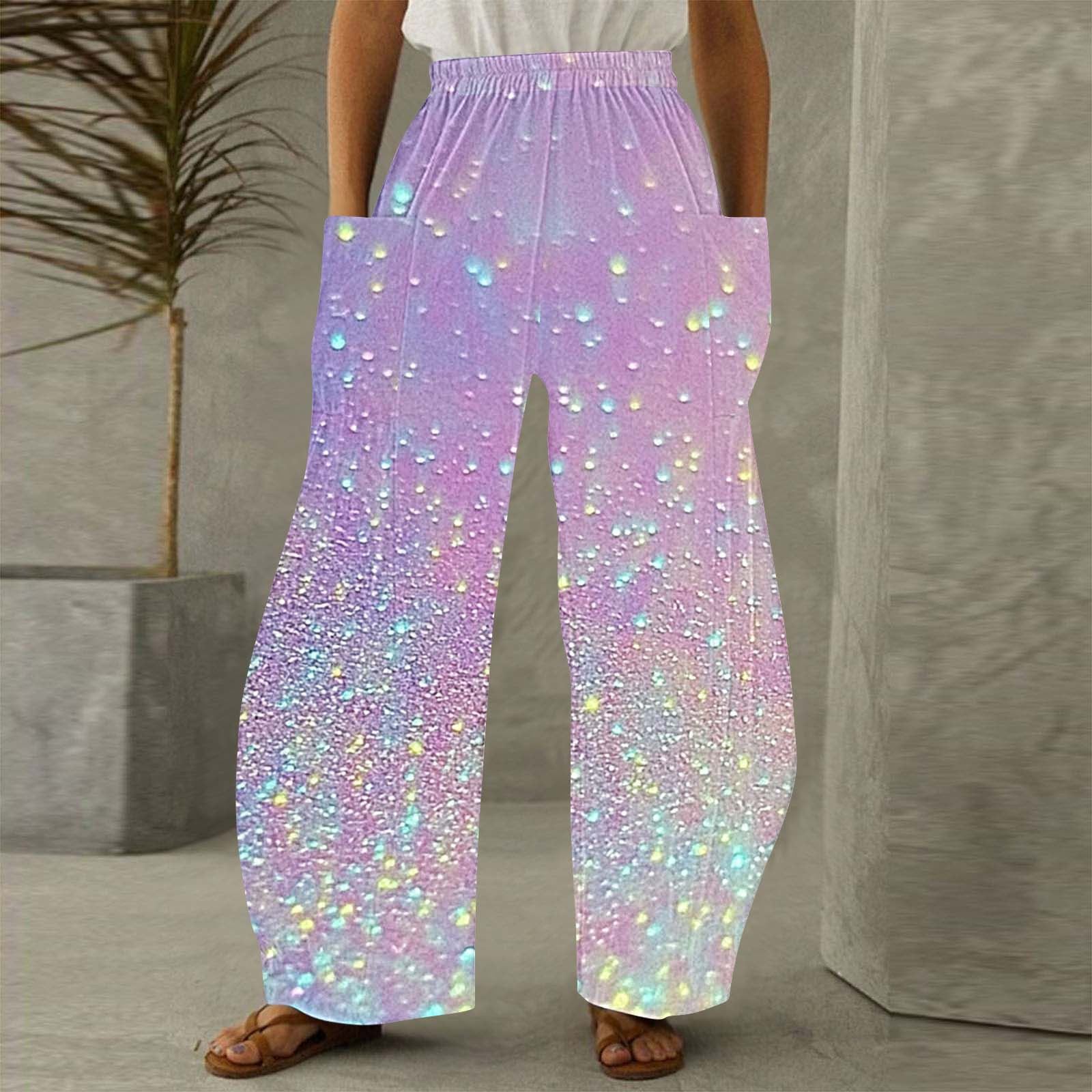 xjwjuw Womens Casual Sparkly Sequin Pants High Waisted Wide Leg Palazzo ...