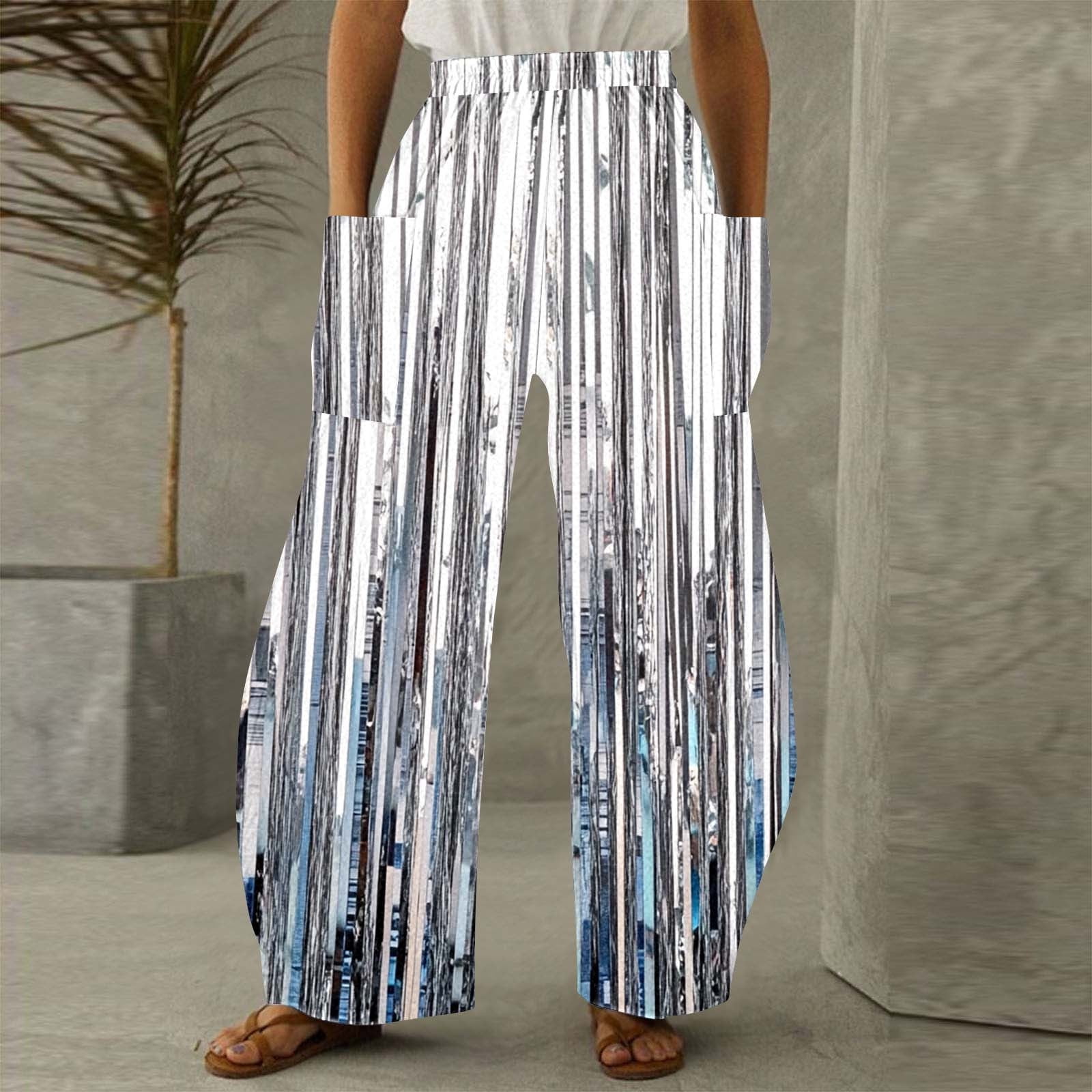 xjwjuw Womens Casual Sparkly Sequin Pants High Waisted Wide Leg Palazzo ...