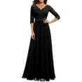 Xkwyshop Womens Backless Lace V Neck Mid Sleeve Split Cocktail Party Maxi Dress Black L
