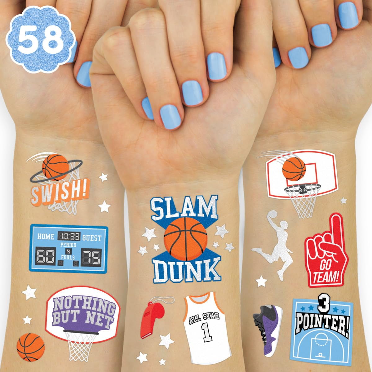 xo, Fetti Basketball Temporary Tattoo - 58 Foil Styles | Basketball ...
