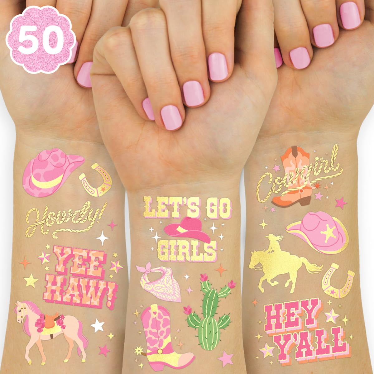 xo, Fetti Cowgirl Temporary Tattoos - 50 Gold Foil Styles | Birthday ...