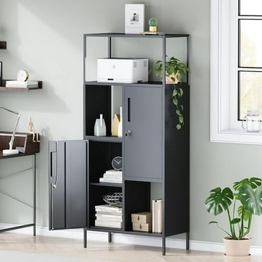 OXYLIFE Bookcase Display Cabinet with Lights, Pop-up Glass Doors, 2 ...