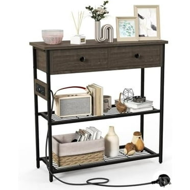 VECELO 39.2" Console Table with Charging Station, Narrow Sofa Table ...