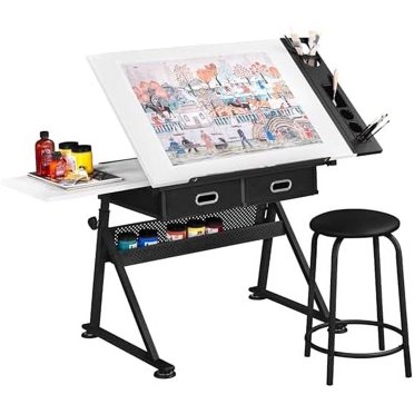 Emma + Oliver Adjustable Drawing and Drafting Table with Dual Wheel ...