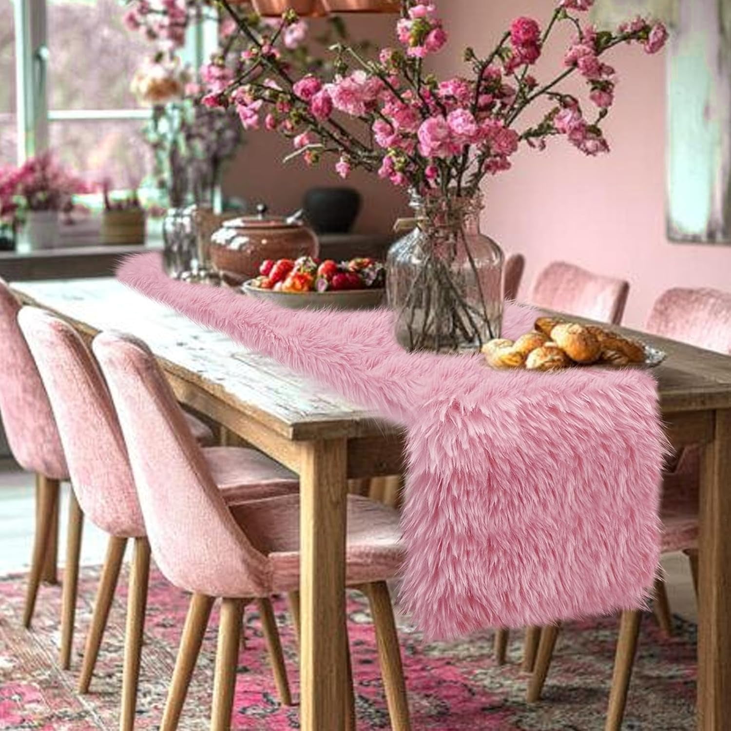 xrboomlife Pink Preppy Dresser Runner and Topper Cover 48 inches Girly ...