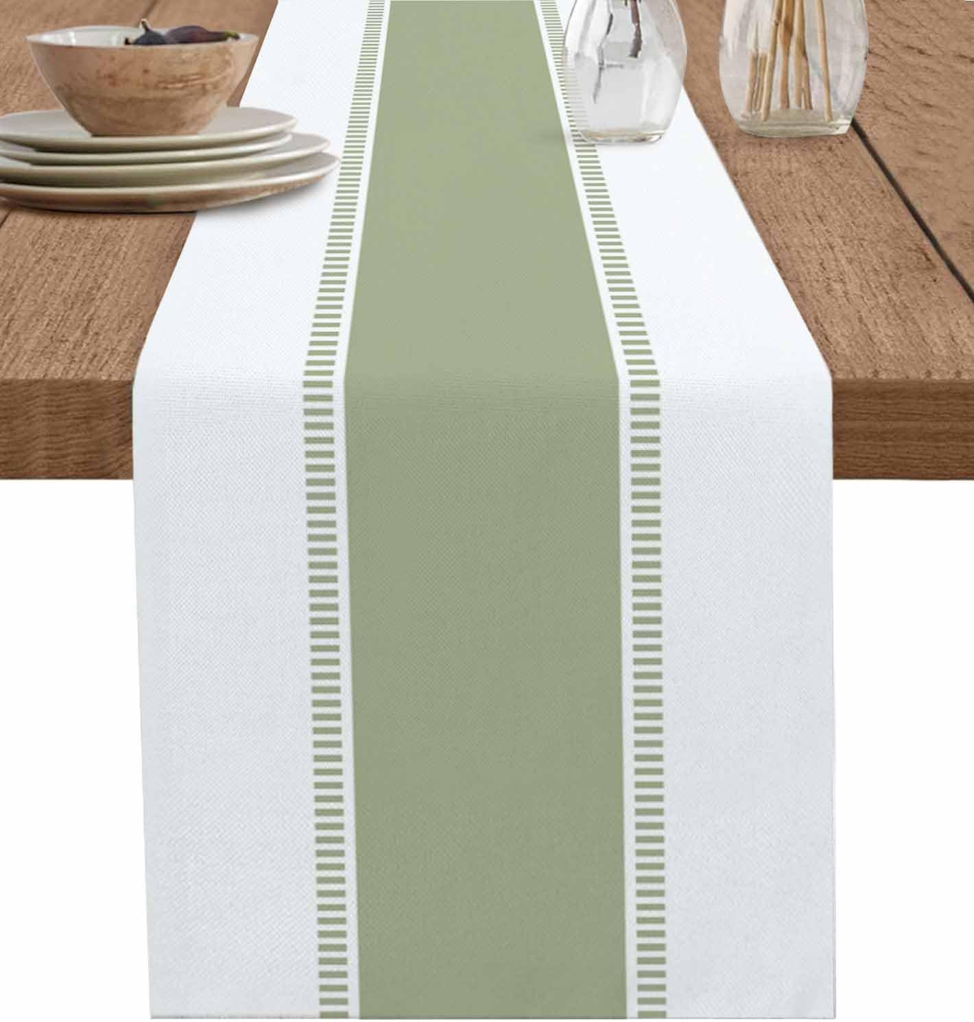 xrboomlife Sage Green Stripe Table Runners 72 inches Long Linen Boho ...