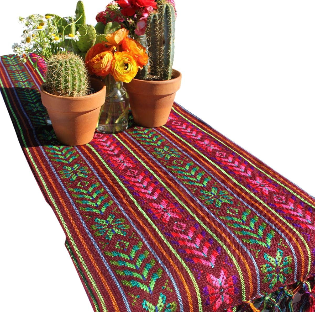 xrboomlife Woven Rebozo Style Mexican Table Runner Scarf (Mint Green ...