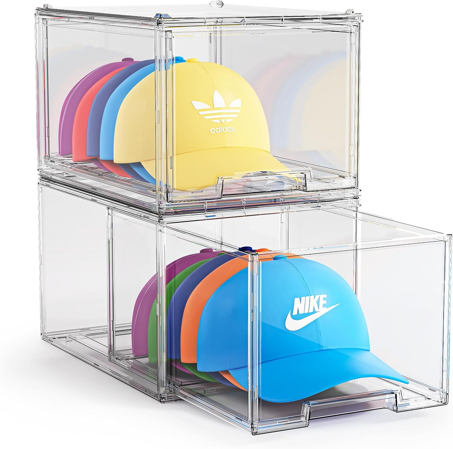 xsubc 3 Pack Hat Organizer Box for Baseball Caps Stackable Storage ...