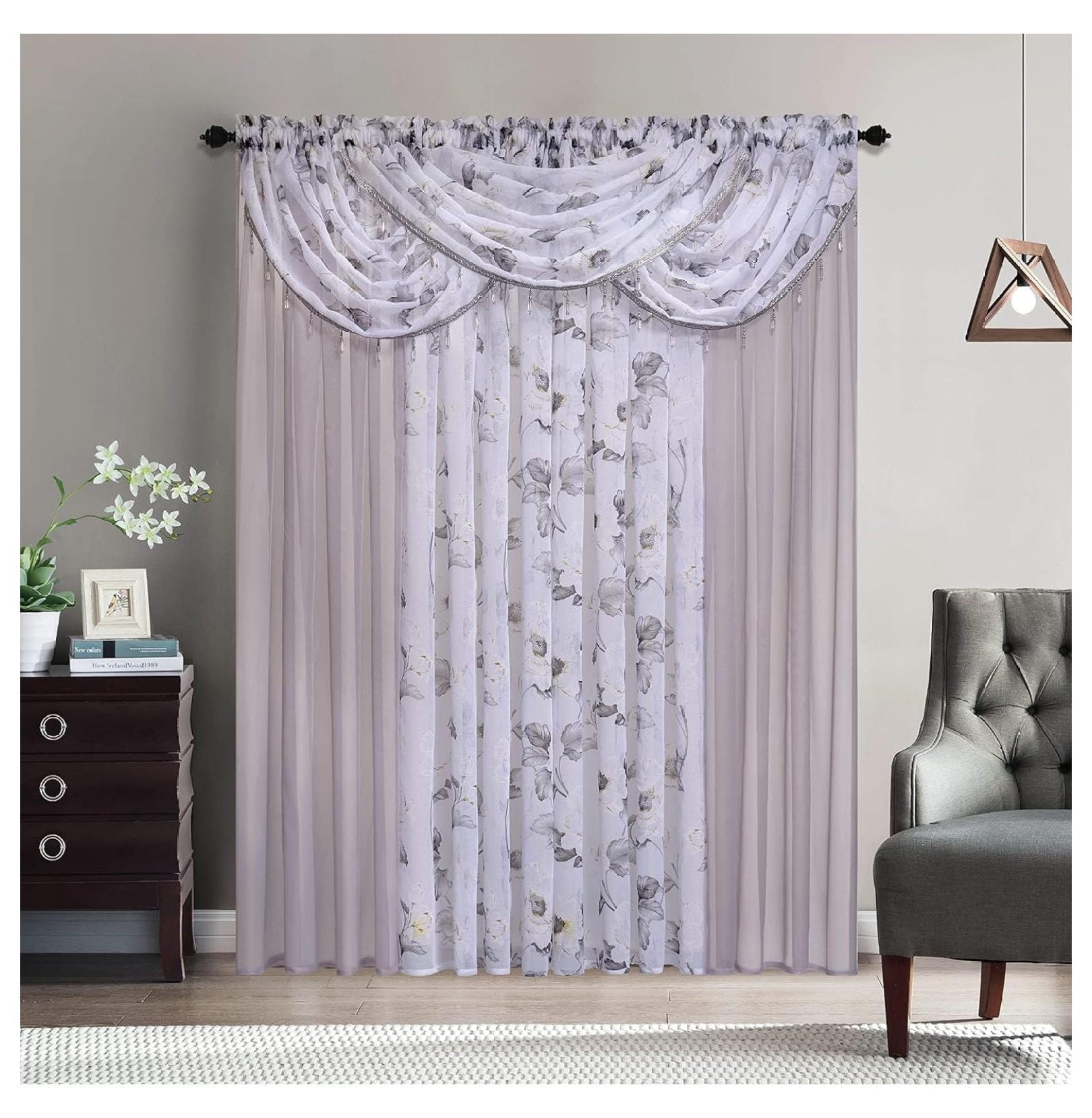 xu wei Floral Sheer Curtains - Multicolor Flower 4 Panels Set with ...