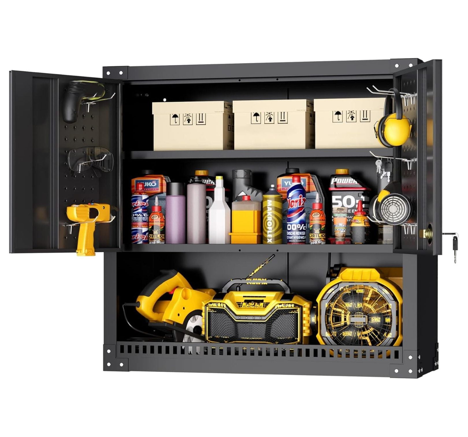 xu wei Metal Storage Cabinet, Lockable Wall Cabinets with 2 Door and 1 ...