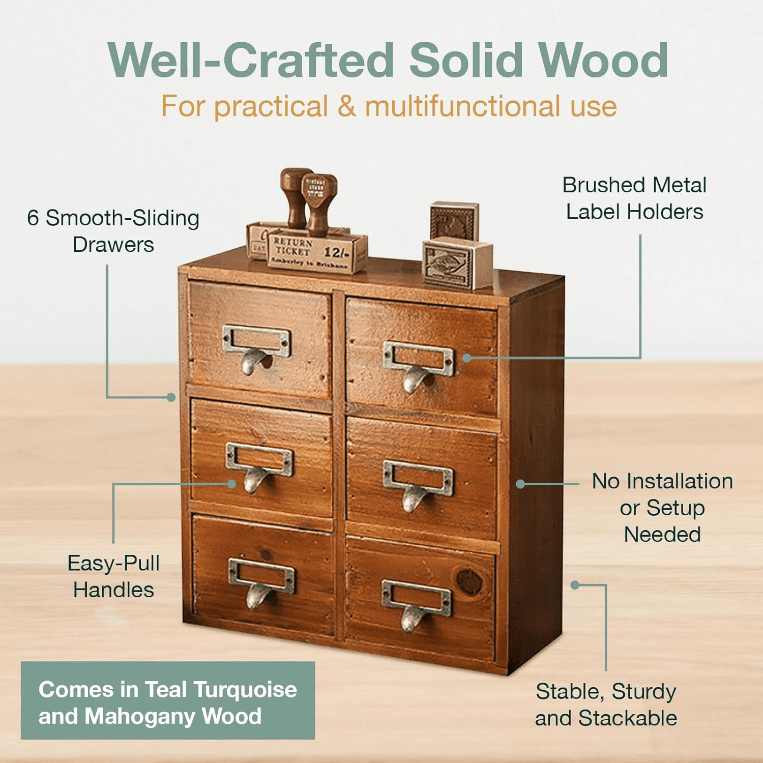 xuahdnsf Vintage Card Catalog Drawers for Desktop - 6-Drawer Mini Wood ...