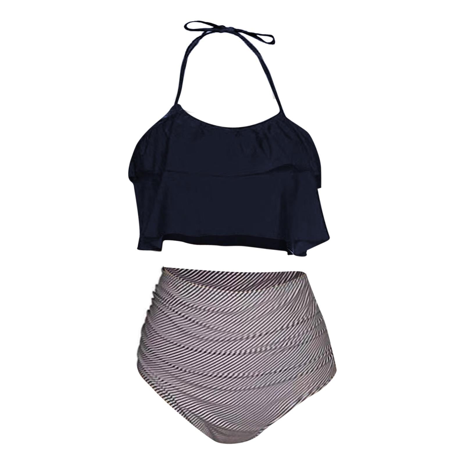 Xuapaodt Bikini Set Ladies Summer Casual High Waist Retro Suspenders