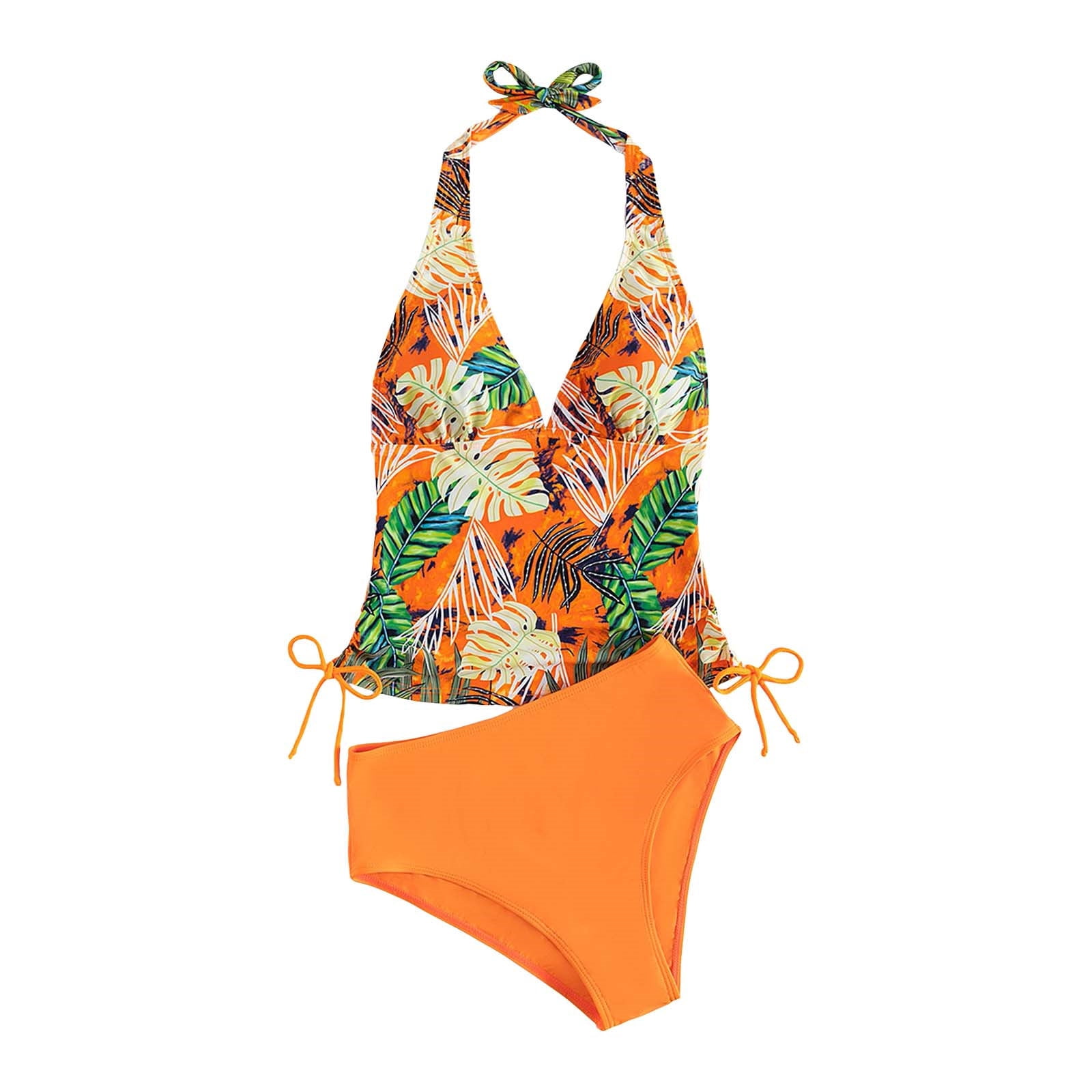 Xuapaodt Bikini Set Sexy Split Triangle Band Pure Colored Leaf Printing