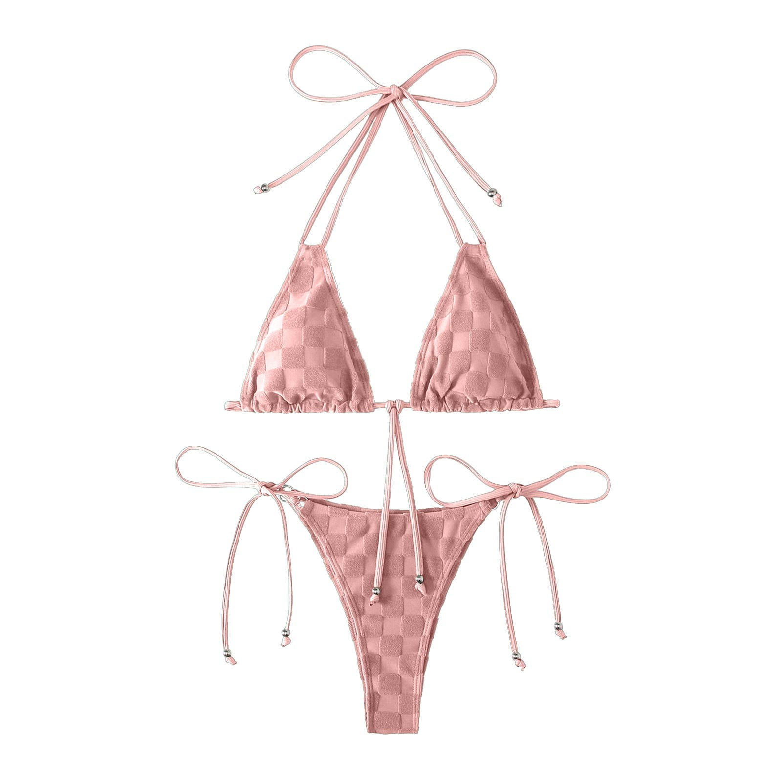 Xuapaodt Bikini Set Solid Color Bikini Sexy Strap Split Swimsuit Women