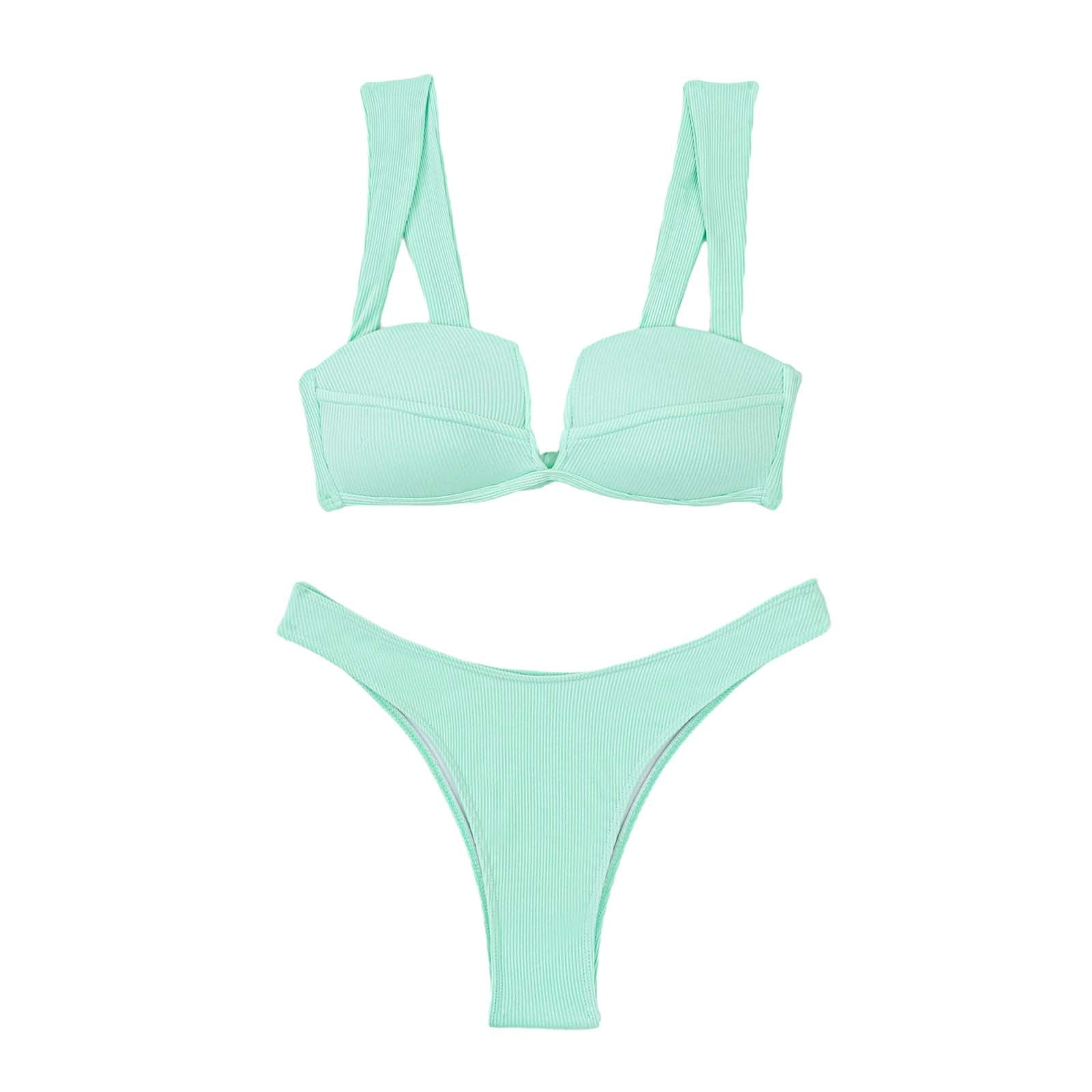 Xuapaodt Bikini Set Solid Color Bikini Sexy Strap Split Swimsuit Women