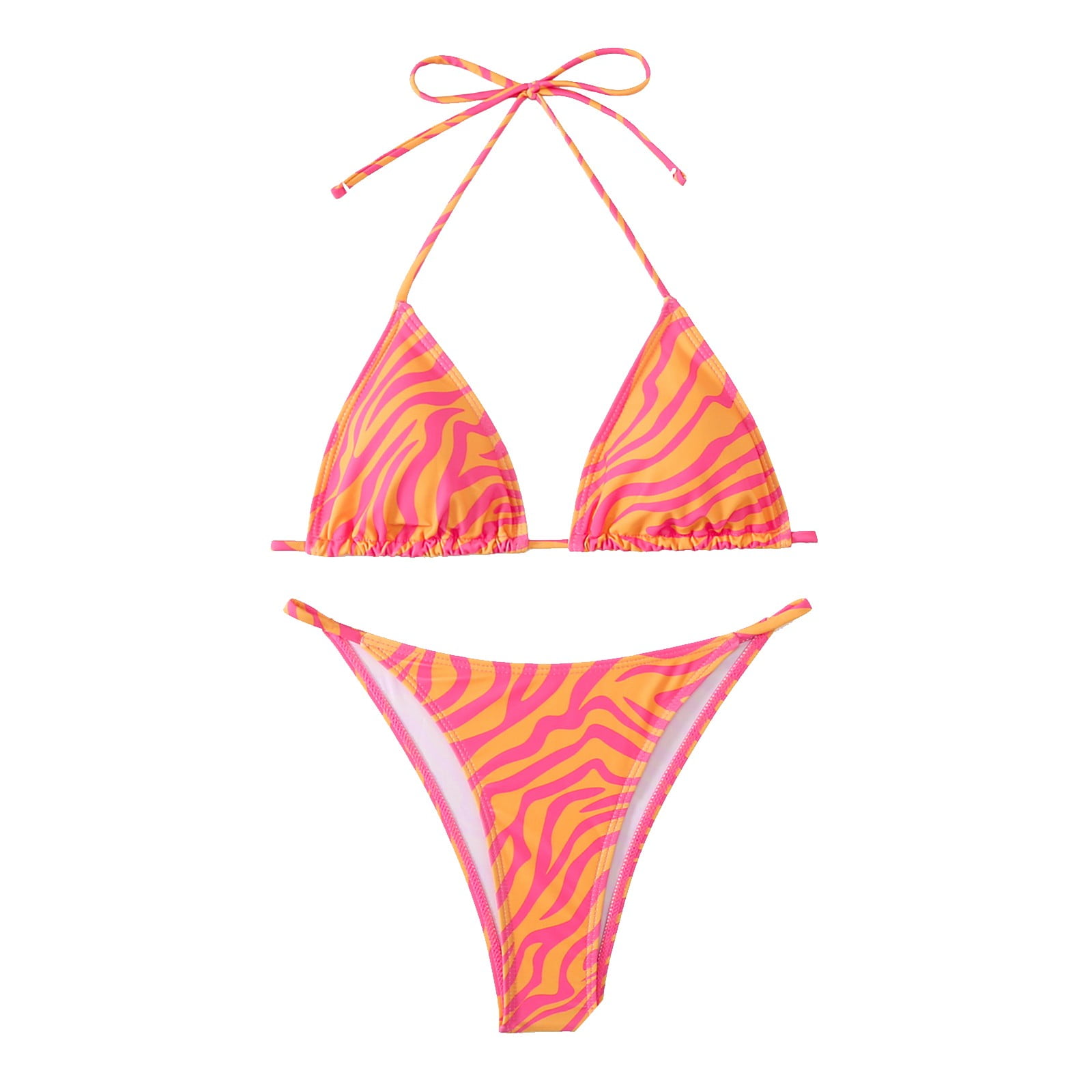 Xuapaodt Bikini Set Solid Color Bikini Sexy Strap Split Swimsuit Women