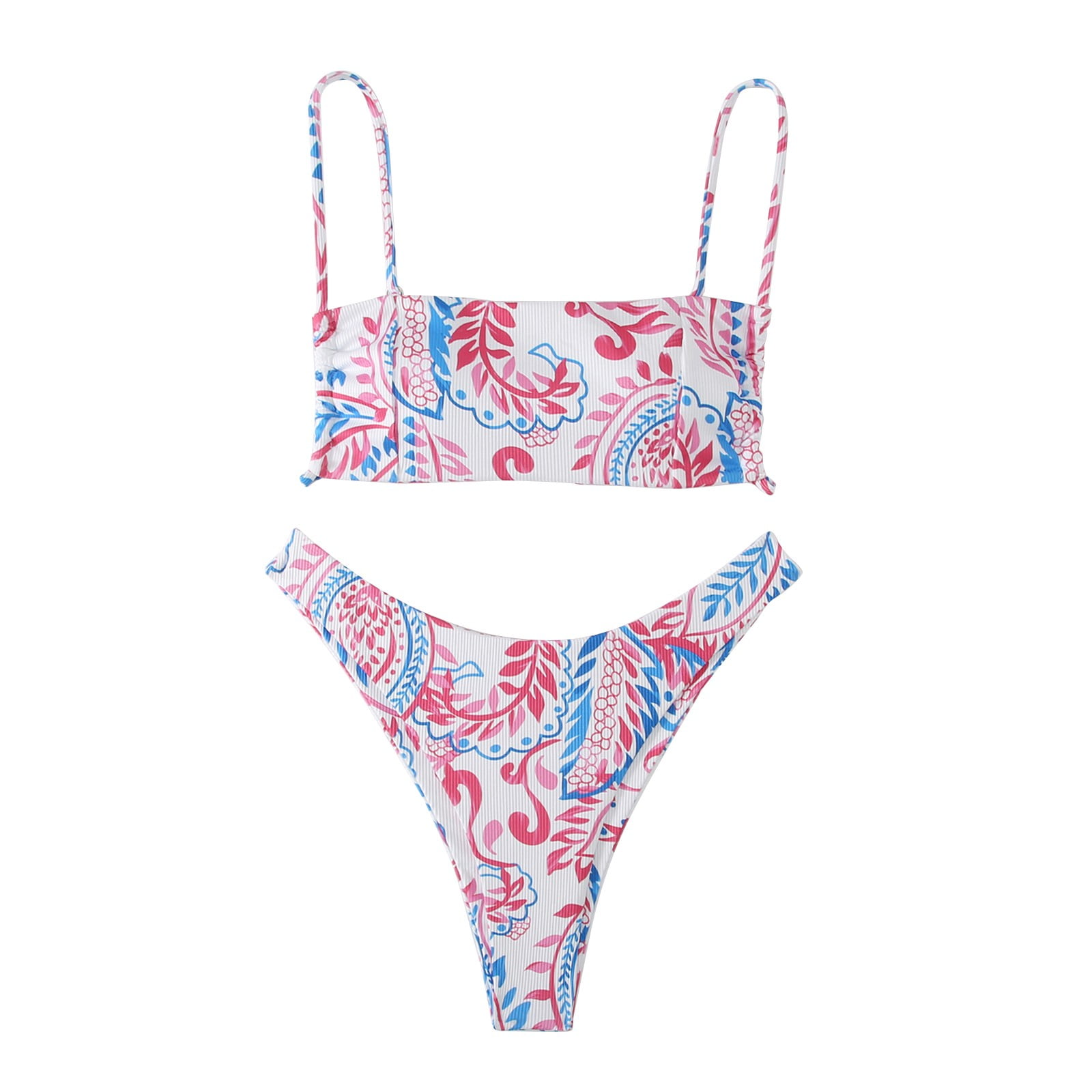 Xuapaodt Bikini Set Solid Color Bikini Sexy Strap Split Swimsuit Women