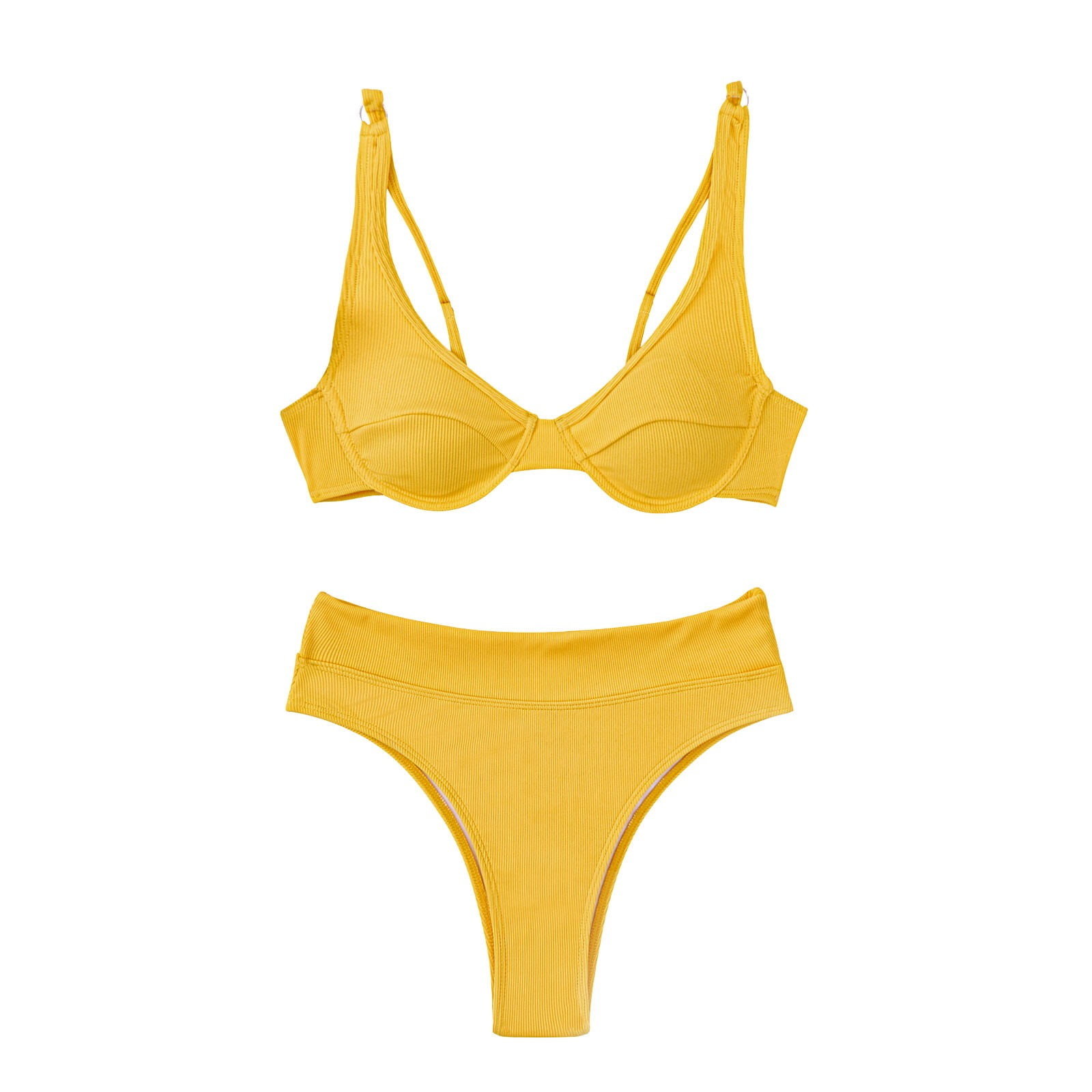 Xuapaodt Bikini Set Solid Color Bikini Sexy Strap Split Swimsuit Women