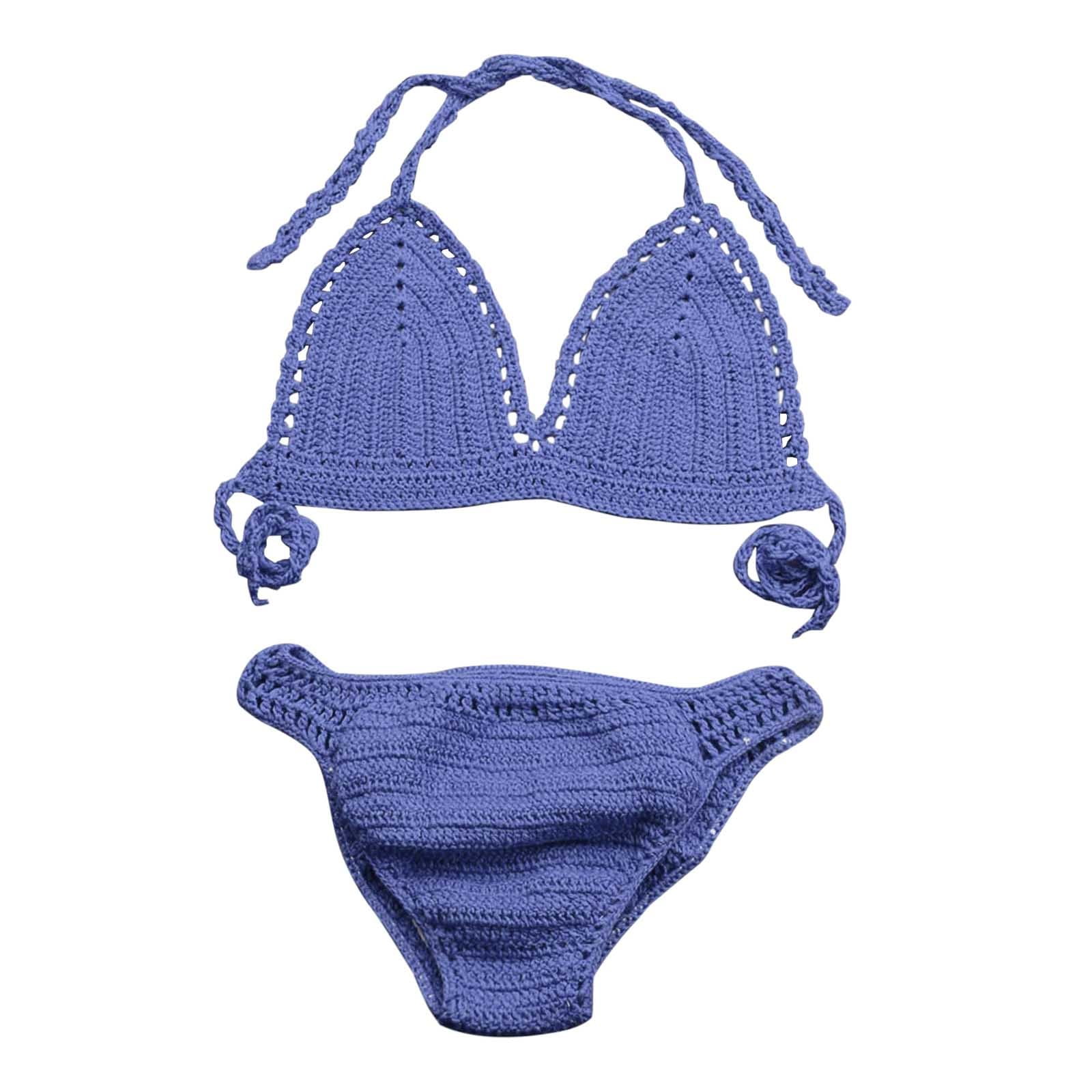 Xuapaodt Bikini Set Women 2 Piece Swimsuits Knitted Contrasting Color