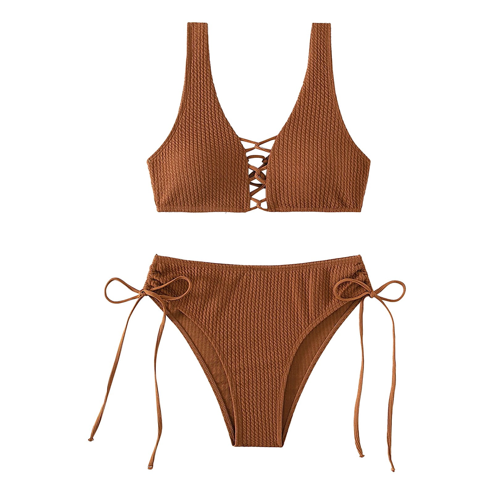 Xuapaodt Bikini Set Womens Sexy Solid Color High Waist Backless Hollow