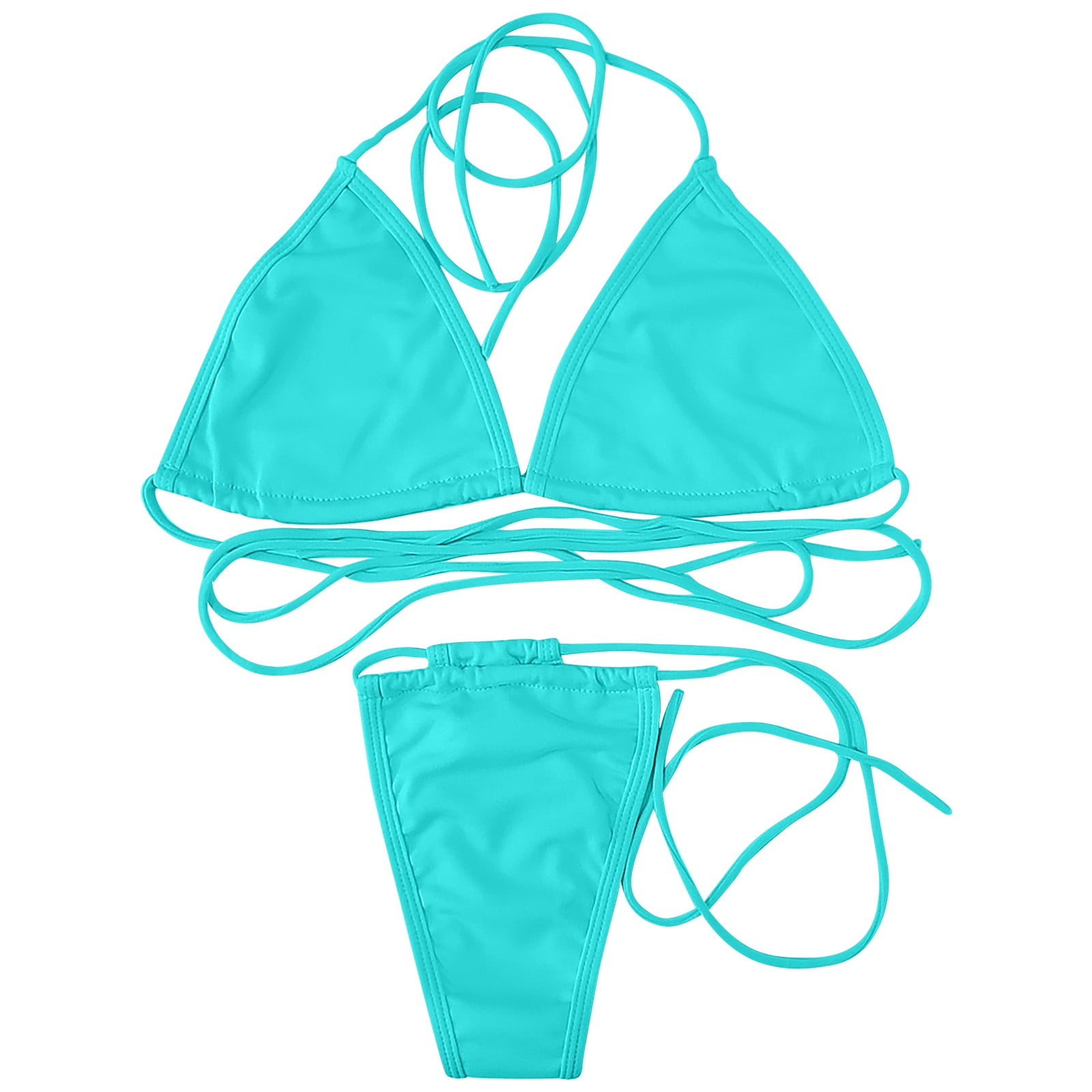 Xuapaodt Bikini Set Womens Solid Color Strap Split Bikini Summer Beach