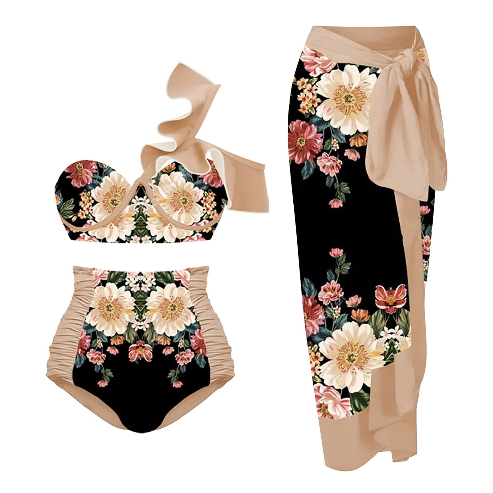 Xuapaodt Summer Two Piece Swimsuitladies Vintage Floral Print Swimsuit