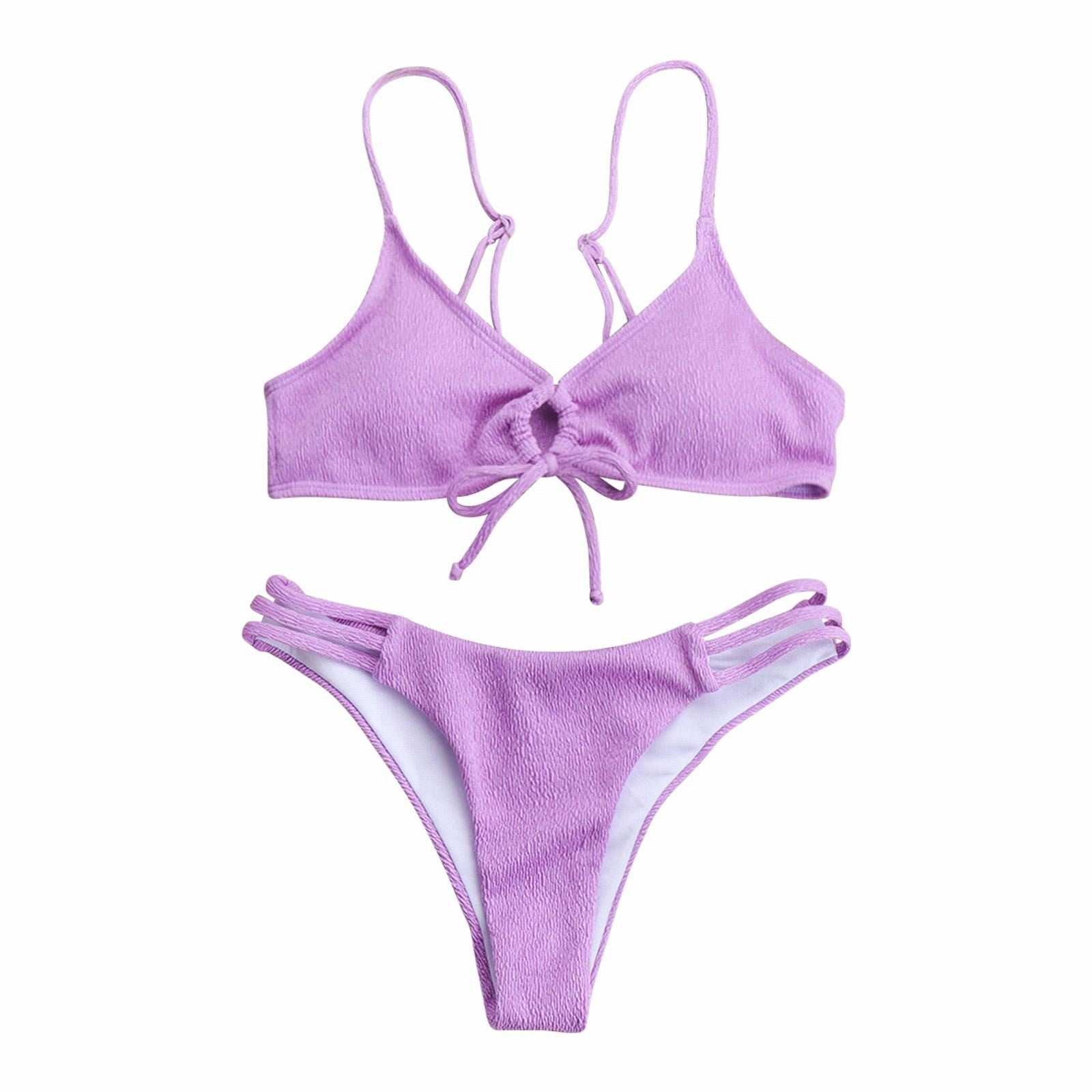 Xuapaodt Women Bikini Set Solid Color Sexy Split Swimsuit Two Piece