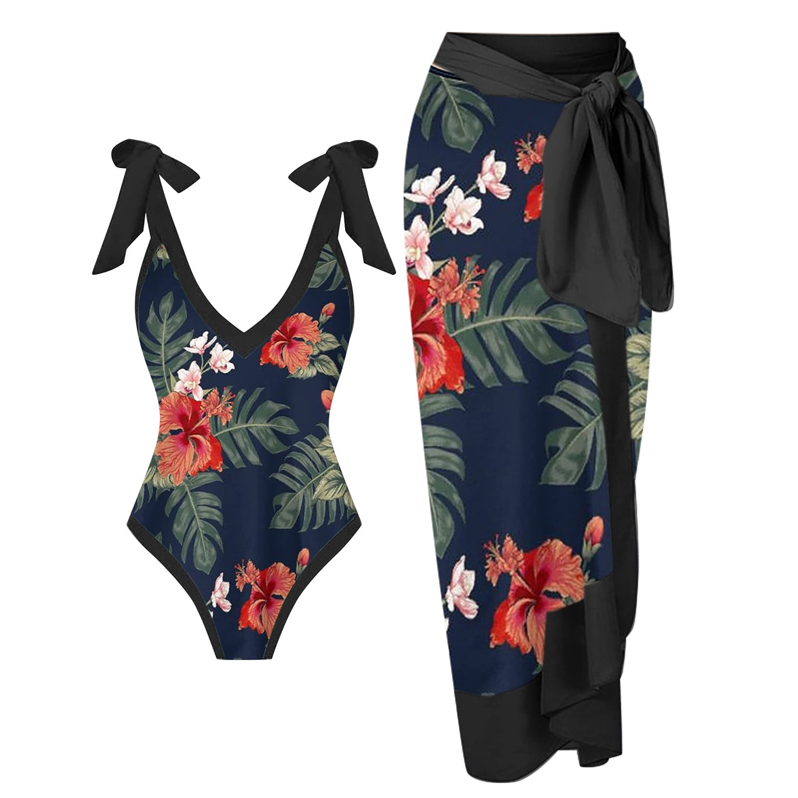 Xuapaodt Inc Women Vintage Abstract Floral Print Cover Up Swimsuit