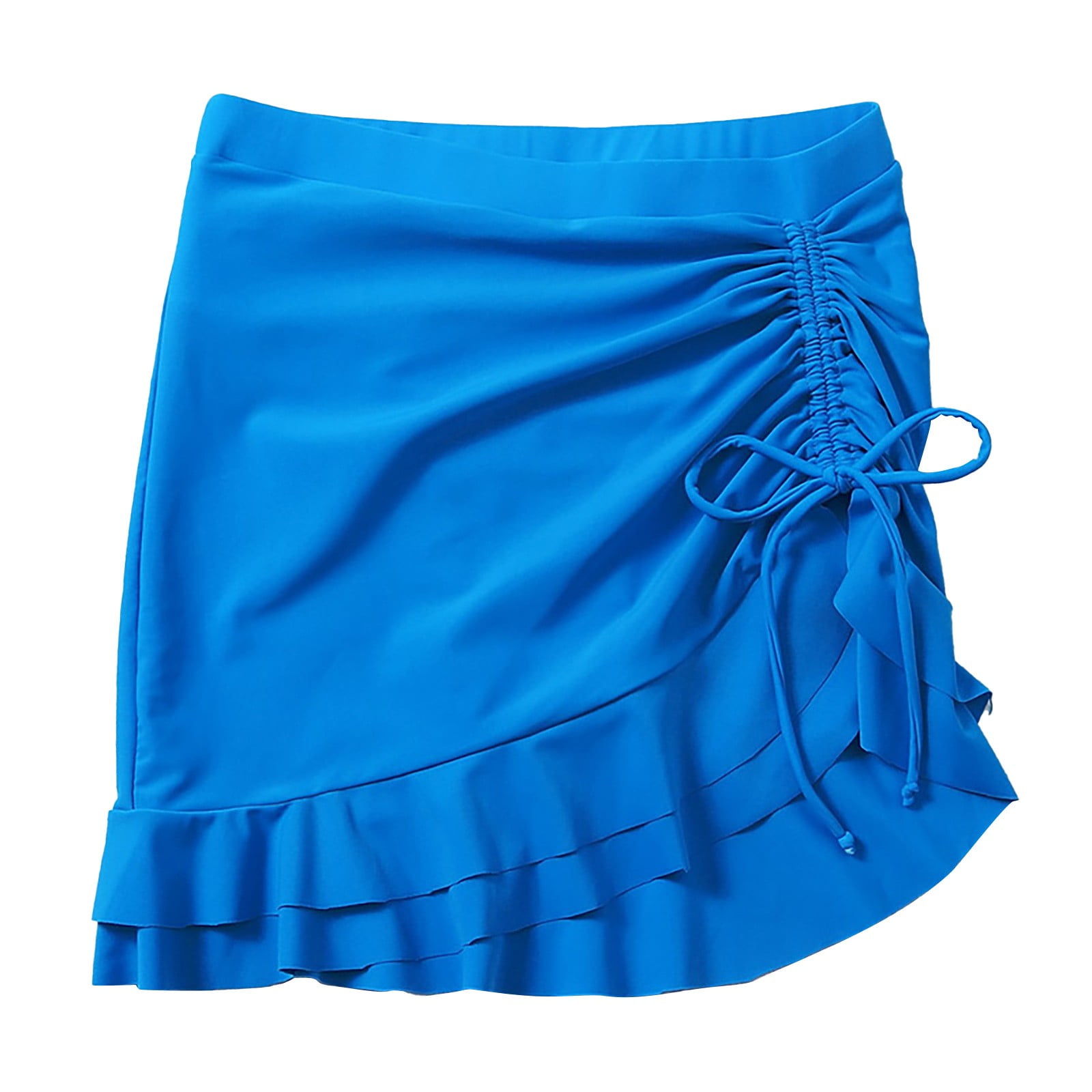 Xuapaodt Womens Swim Shorts Womens Swim Skirt Solid Ruched Swimsuits Side Slit Pull Tie Bikini