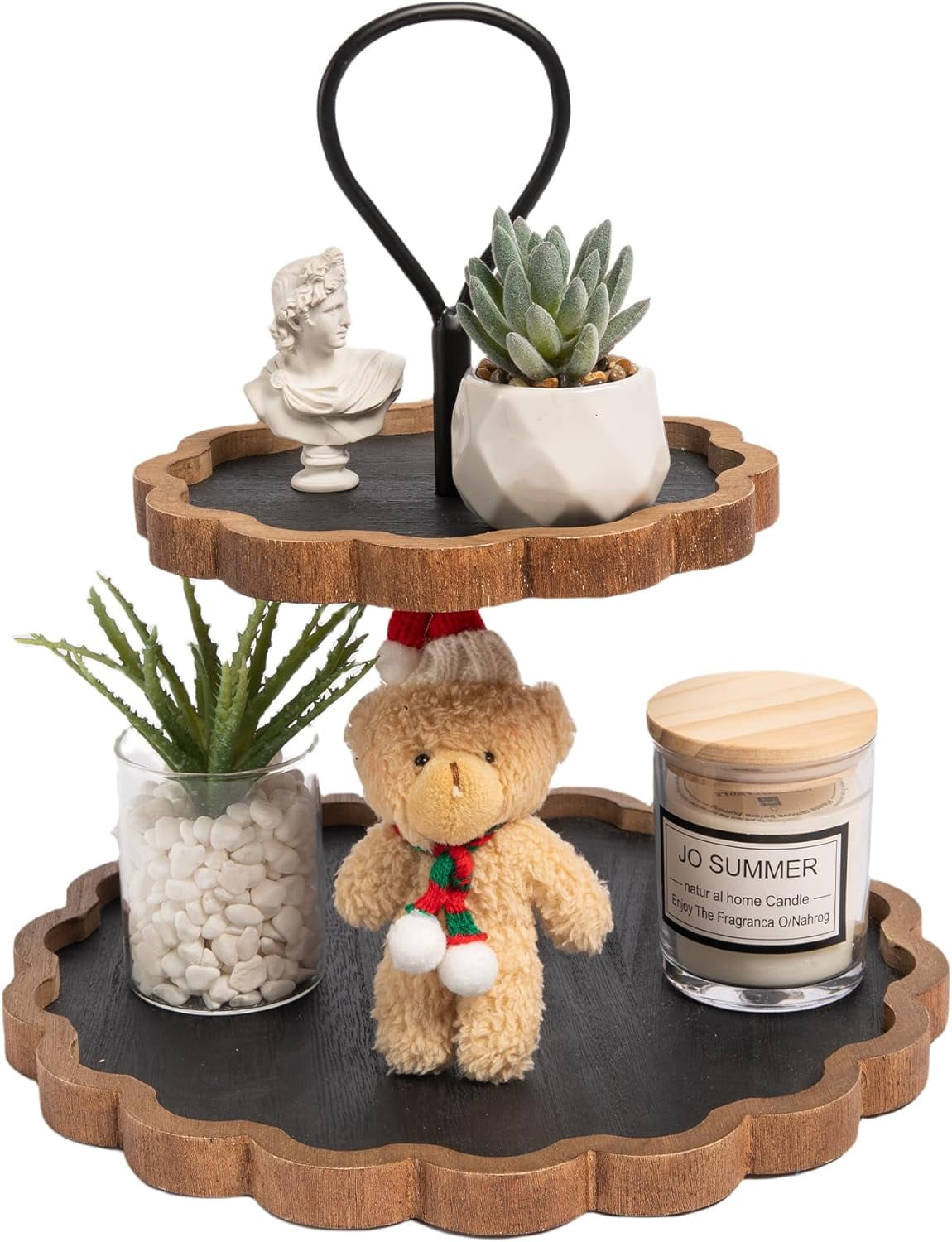 xuejumboom GENMOUS Scalloped Tiered Tray Stand for Farmhouse Kitchen Table Decor 2 Tier ...