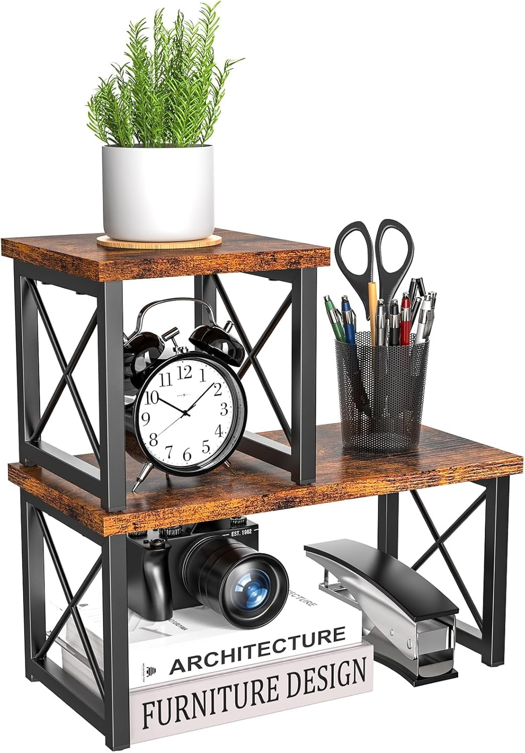 xuejumboom Shelf 2 Tier Wood Desktop Bookshelf Adjustable Freestanding ...