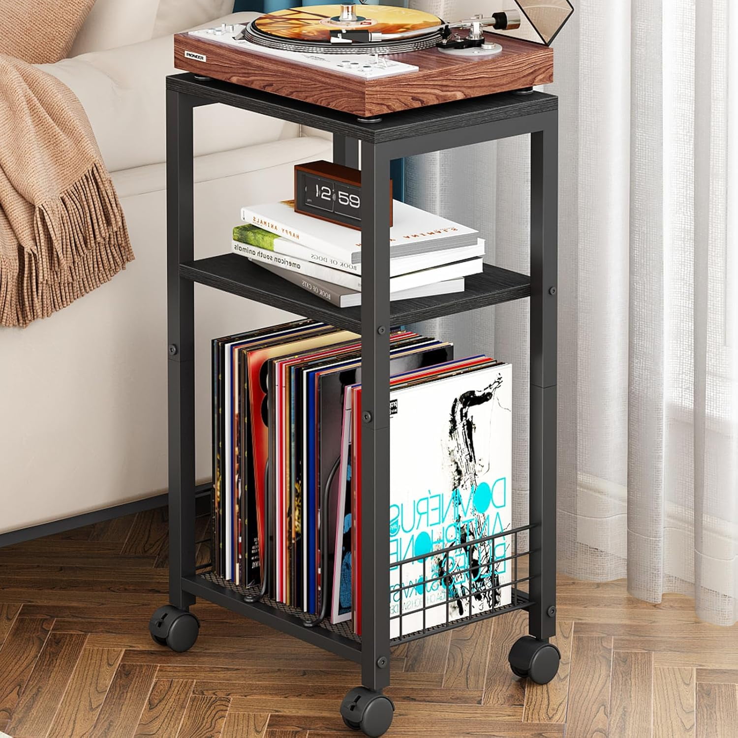 Small Side Table, 3 Tier Moveable Small End Table, Record Player Stand ...