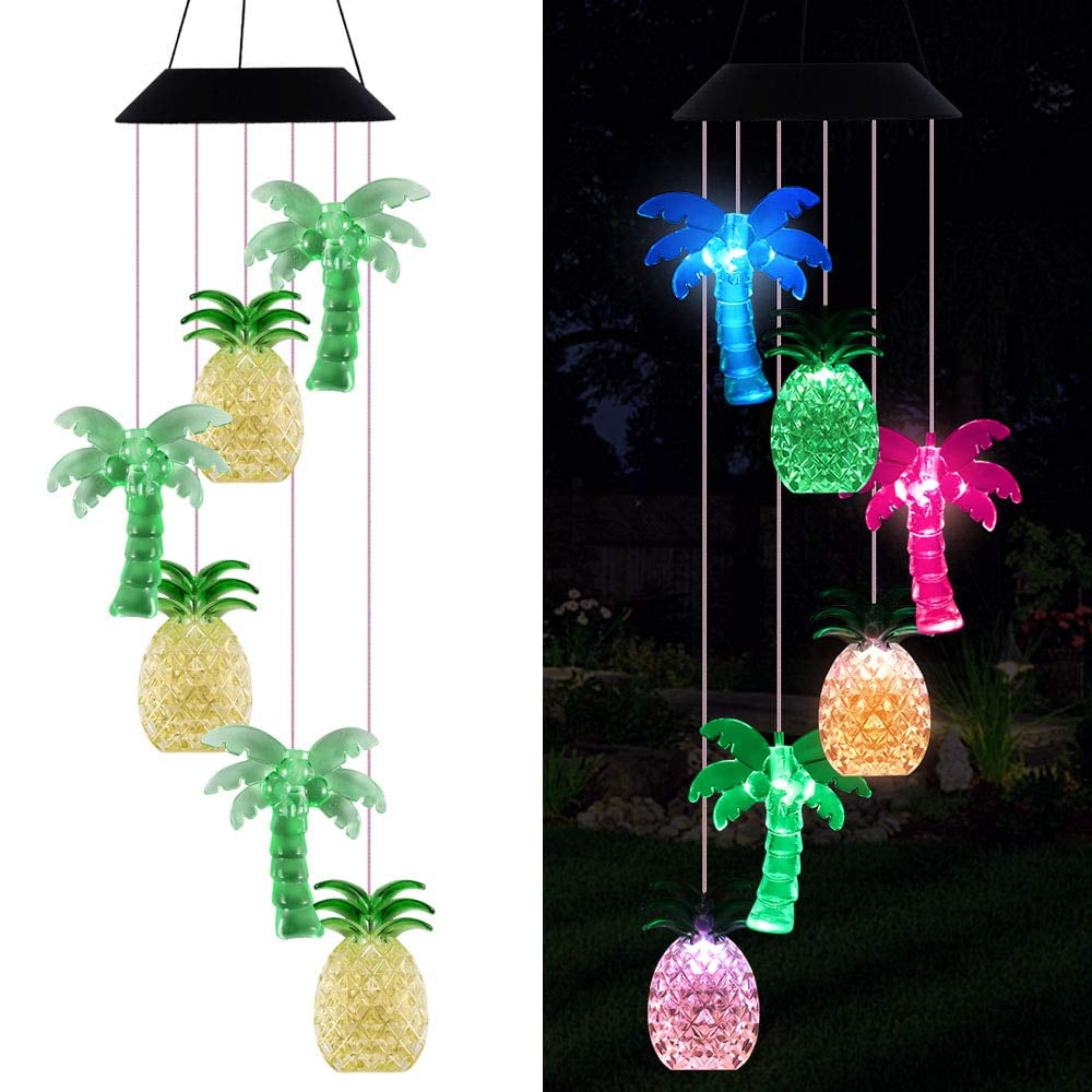xxschy LED Solar Coconut Tree Pineapple Wind Chimes Outdoor - Waterproof Solar Powered Changing ...