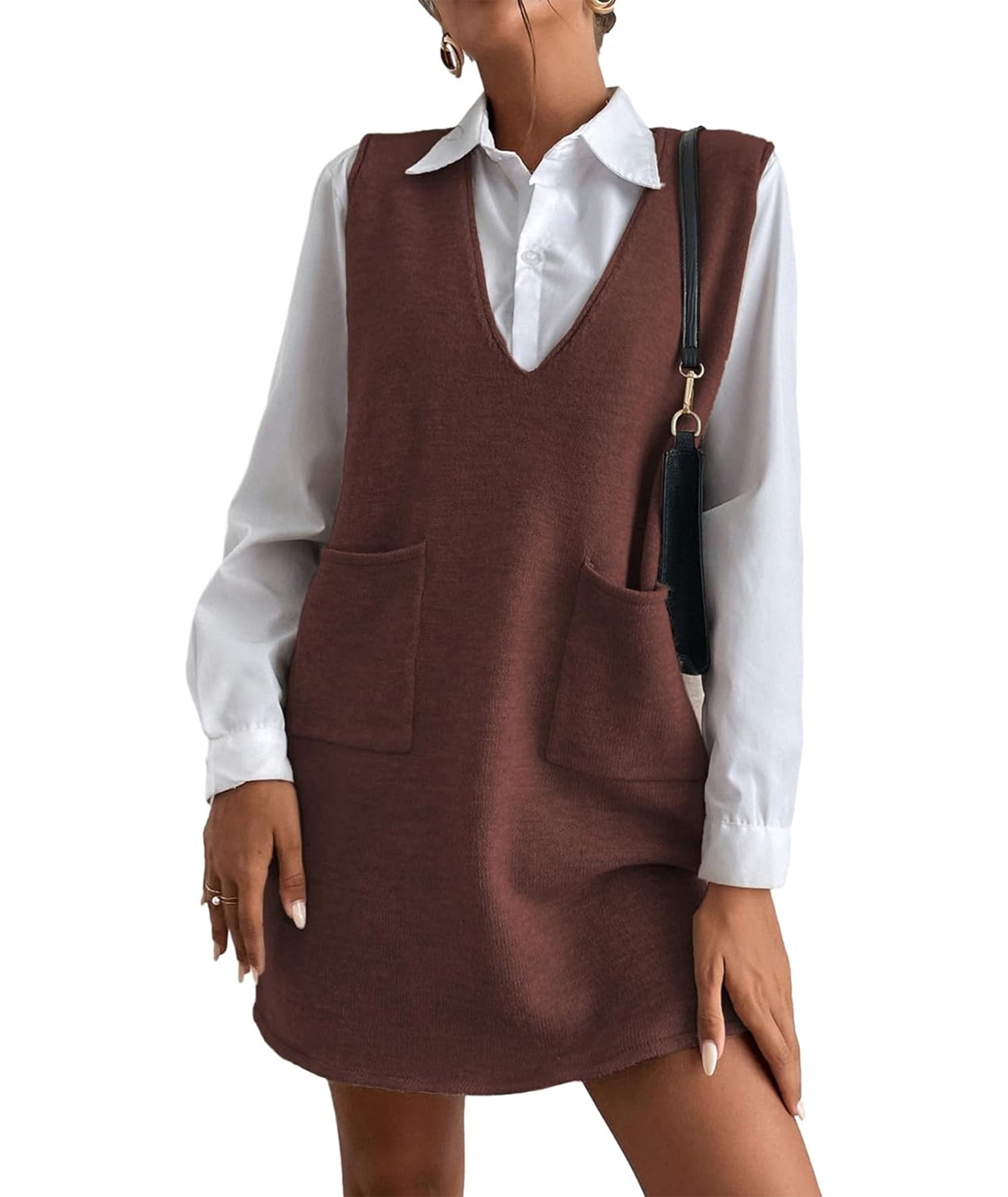 xxxiticat Women's Long Sweater Vest Overall Dress Oversized V Neck ...