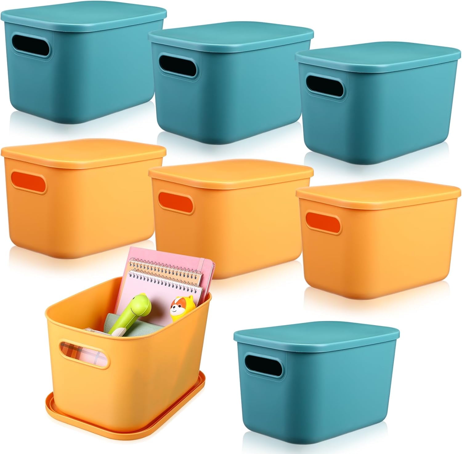 y 8 Pieces Colorful Storage Bins with Lid and Handle, Plastic Stackable ...