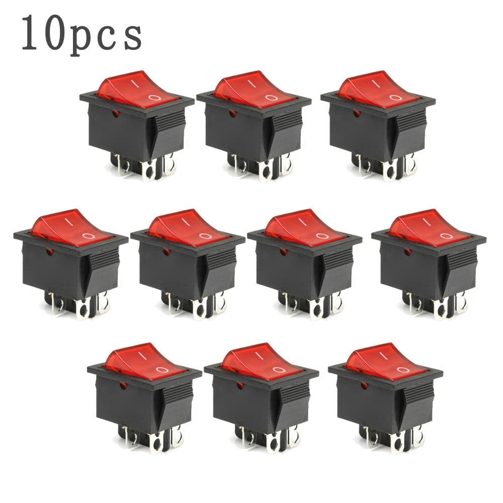 yaaqii 10pcs Red Light 4 Pin DPST ON/OFF Rocker Switch KCD4 15A/250V ...